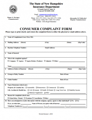 New Hampshire Insurance Commissioner Complaint - DVGA