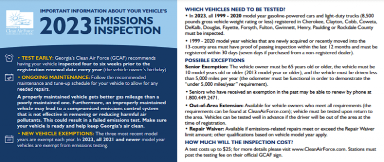 2023 Georgia Emissions Requirements Dvga