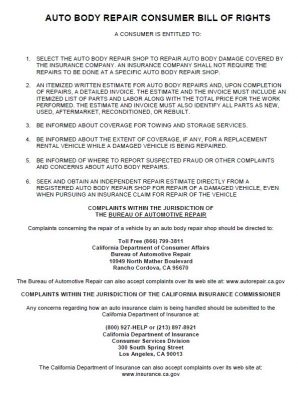 California Auto Body Repair Consumer Bill of Rights (CA) | DVGA
