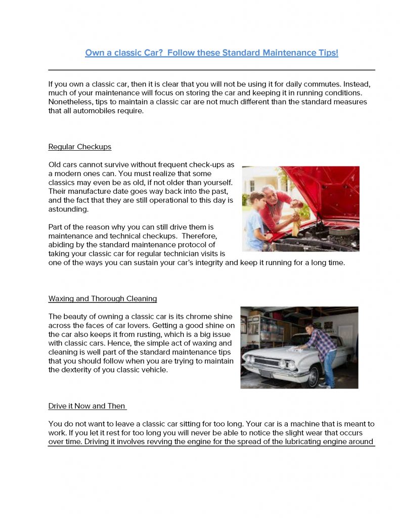 Own a Classic Car? Follow these Standard Maintenance Tips! | DVGA